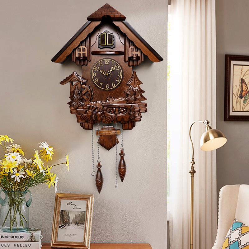 Hanshi (Hense) Creative Solid Wood Cuckoo Bird Wall Clock Living Room ...