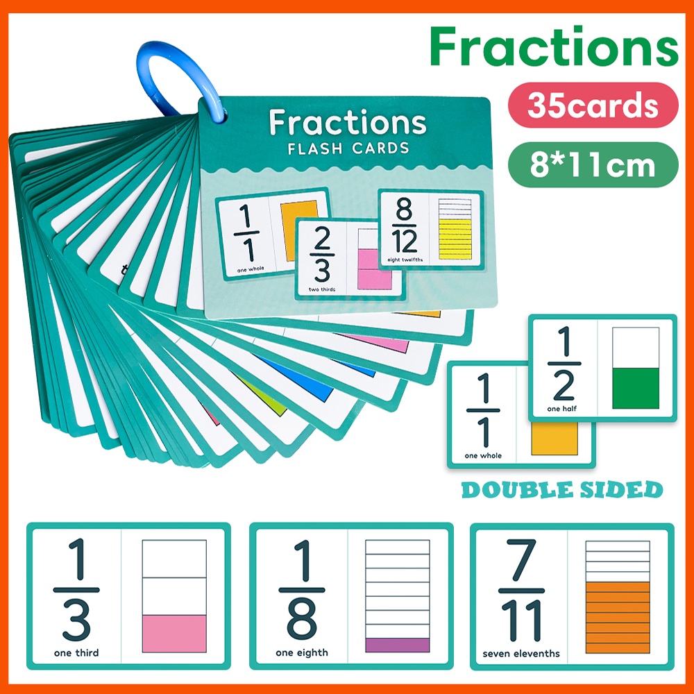35 Sheets Math Fractions 1-12 Flash Cards,Graphically Illustrated ...
