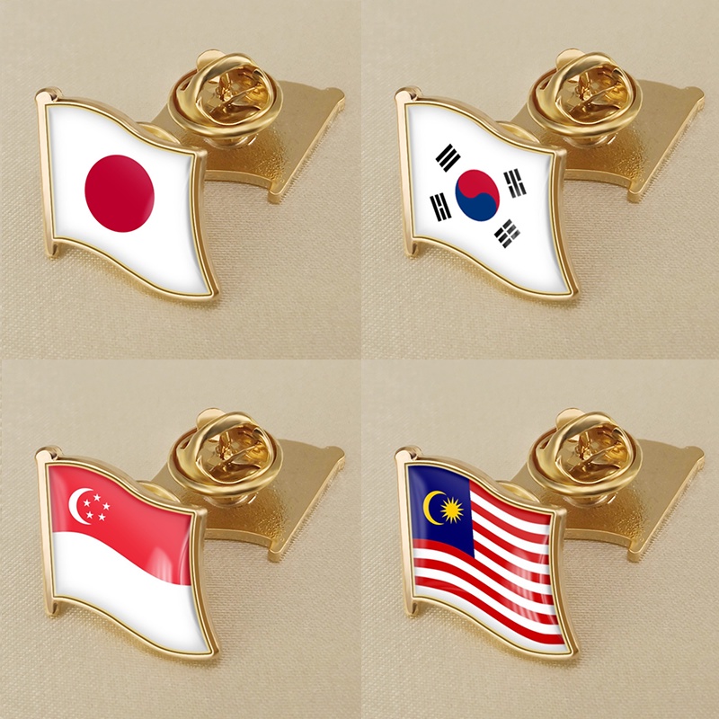 Asia Flag Pin Singapore/Malaysia/Thailand/Philippines/Vietnam/Japan/South Korea/Hong Kong ...