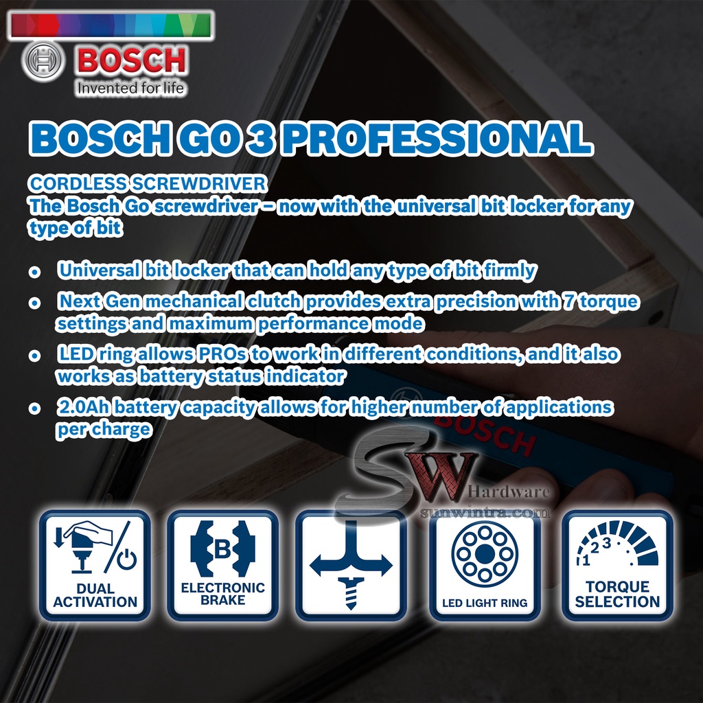 [ORIGINAL] Bosch GO3 Smart Screwdriver come with Double End Bit + USB Cable + Plastic Case GO 3 ...
