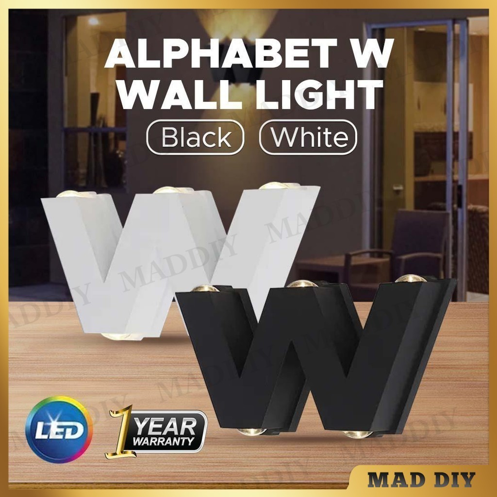 ALPHABET W 6W LED WALL LAMP W SHAPE BLACK/WHITE WALL LIGHT LAMPU ...