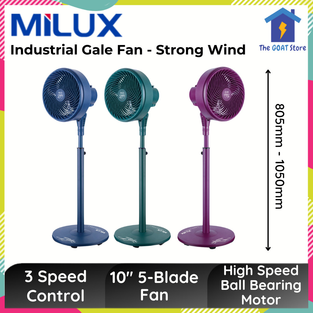 Milux 10" 3 Speed Gale Stand Fan MGF-10 Smooth Oscillation MILUX Fan ...