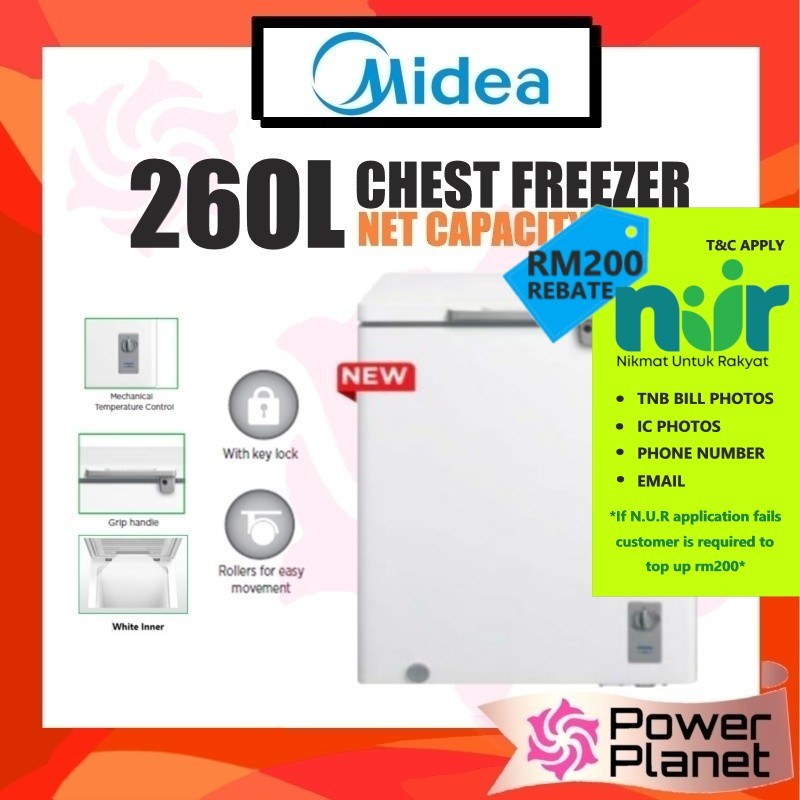 [SAVE4.0] Midea 260L / 198L Chest Freezer WD-260WA with Key Lock ...
