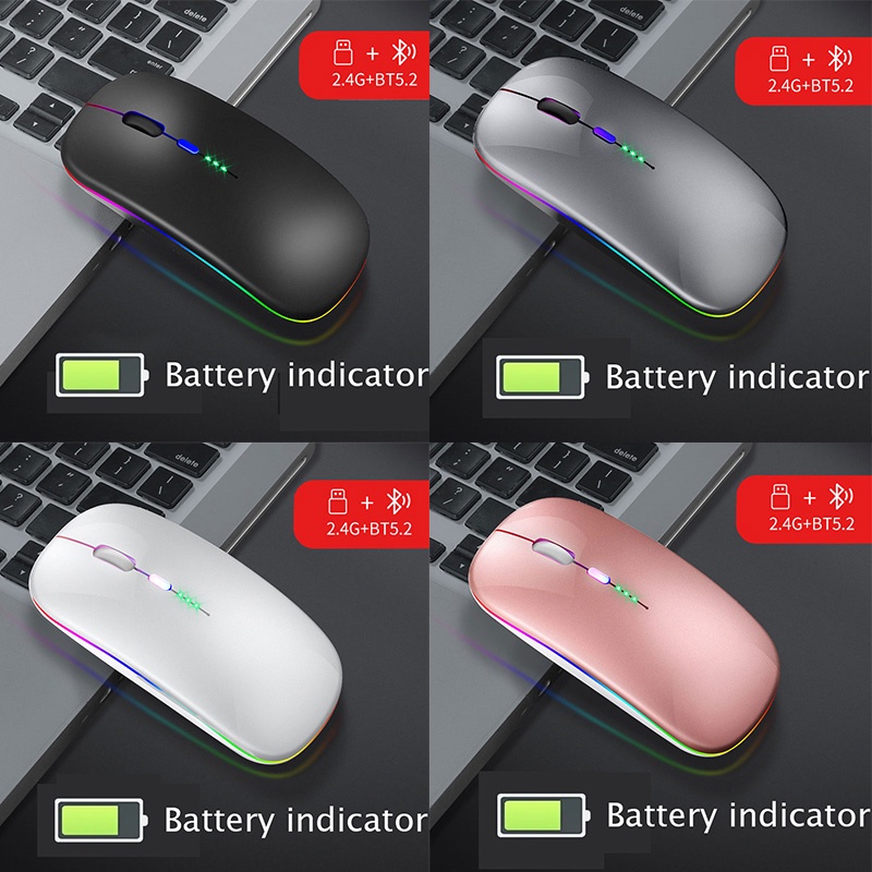 Multimode Silent Wireless Bluetooth Mouse For iPad/macbook laptop LED ...