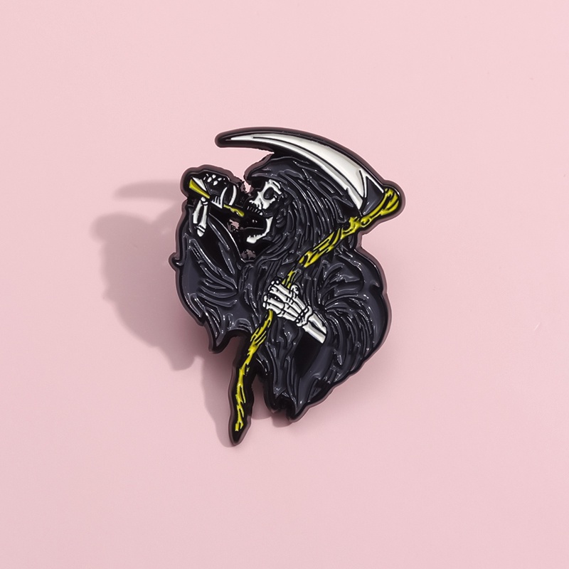 Death Sickle Skull Enamel Pin Brooches Punk Ghost Brooches Lapel Pins ...