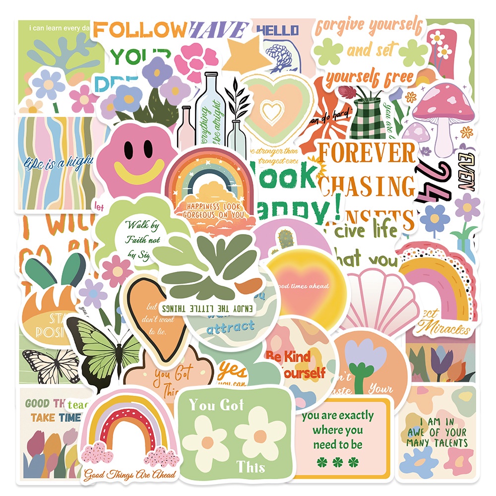 DANISH PASTEL INSPIRATIONAL QUOTES 50 pcs Waterproof Non Repeating ...