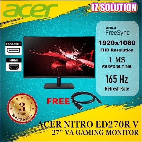 ACER NITRO ED270R Vbiipx 27" FHD VA GAMING MONITOR ( 1920x1080 , 165Hz ...