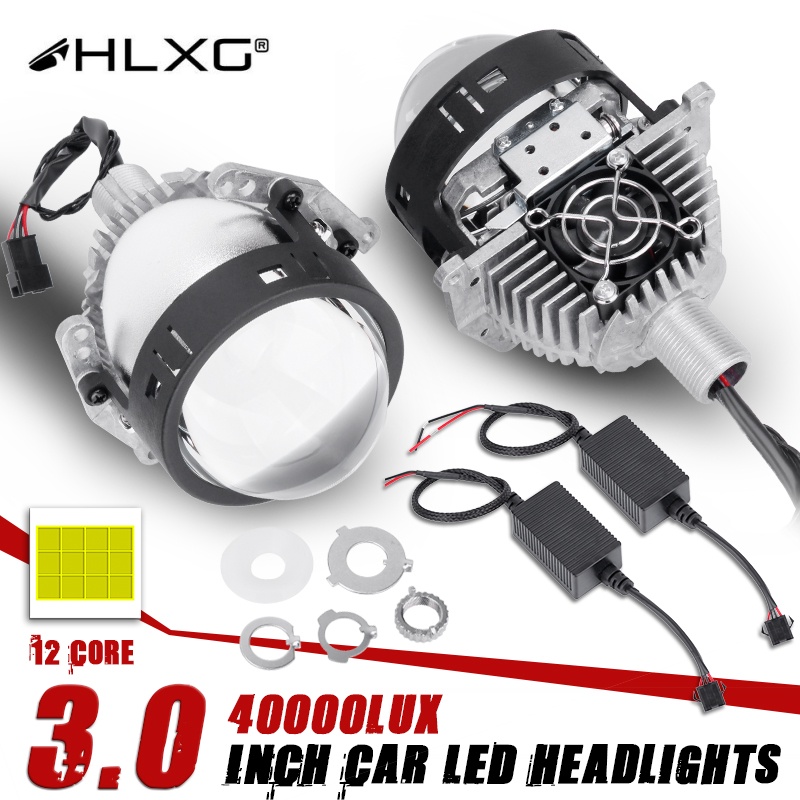 HLXG 3 Inch Headlight Lens 12 LED Chip H7 H4 Bi LED Lamp H1 9005 9006 HB3 HB4 Lenses Headlight ...
