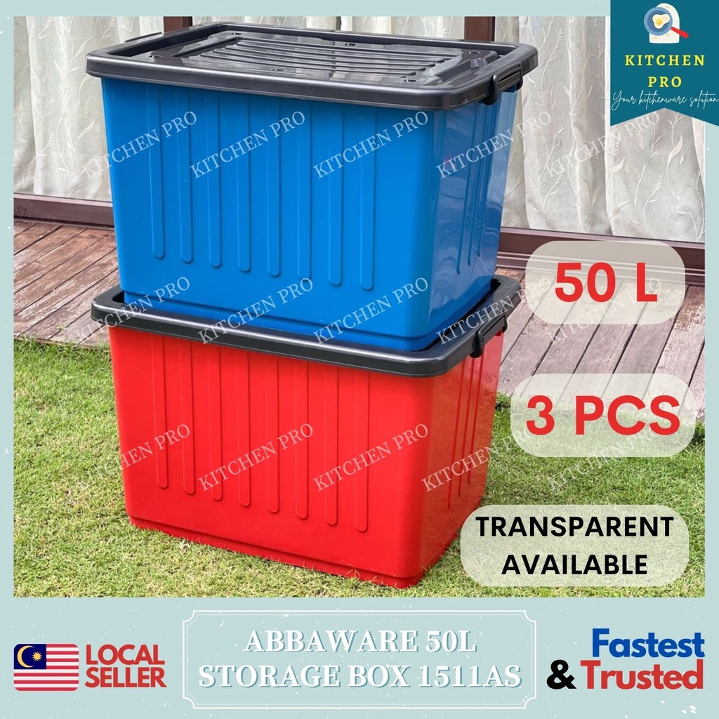𝐊𝐈𝐓𝐂𝐇𝐄𝐍 𝐏𝐑𝐎 | 🔥3PCS 50L🔥 ABBAWARE Storage Box With Wheels/ Red Blue ...