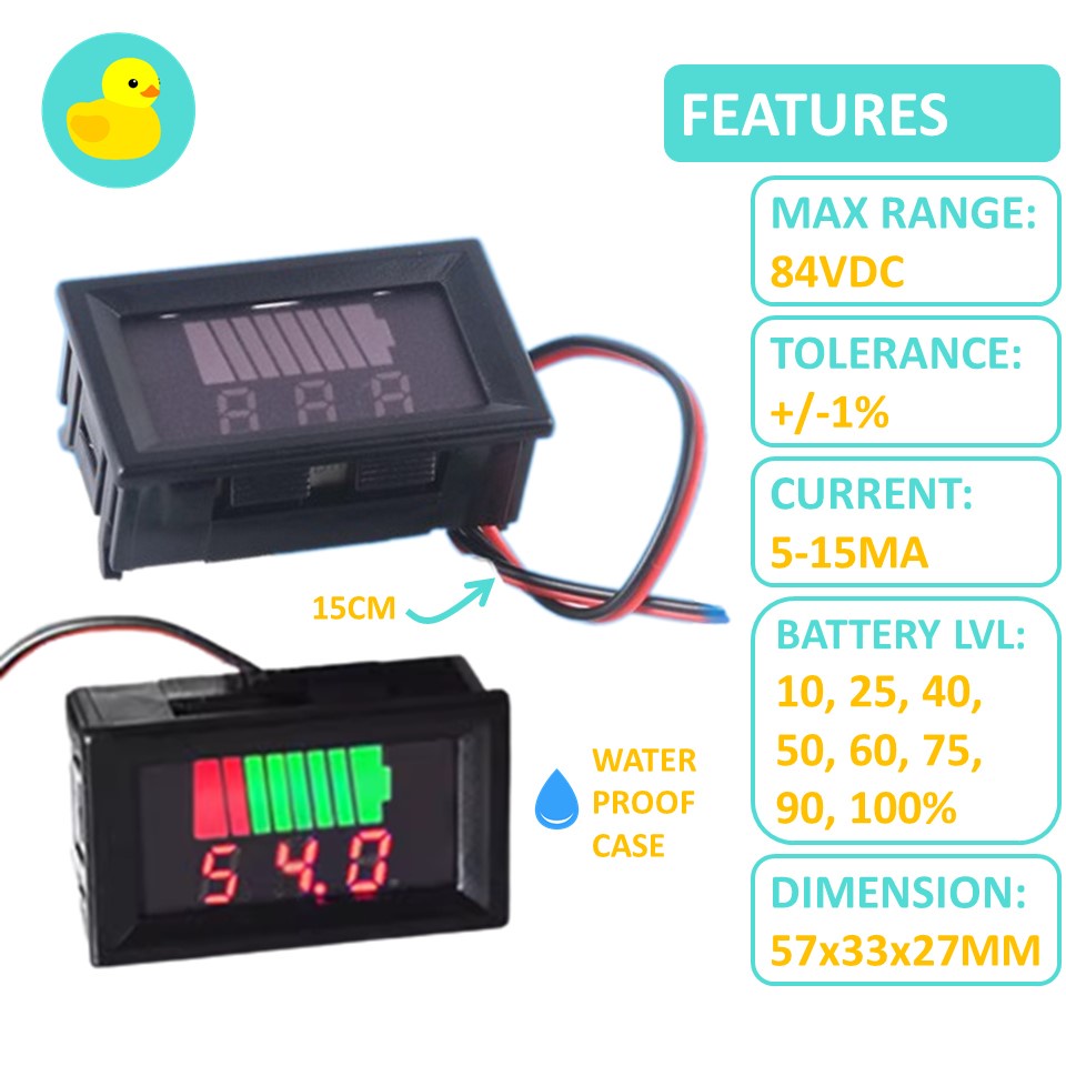 84V Dual Display Voltmeter With Battery Charge Level Indicator | Shopee ...