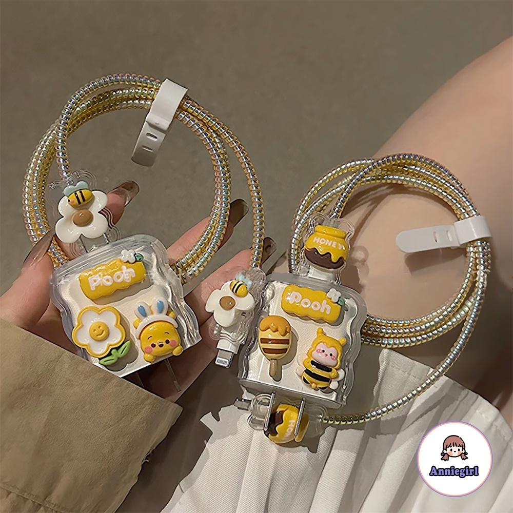 Cartoon Winnie Bees Charger Protector Cover for Apple Charger 18/20W Silicone Case Cable Winder ...