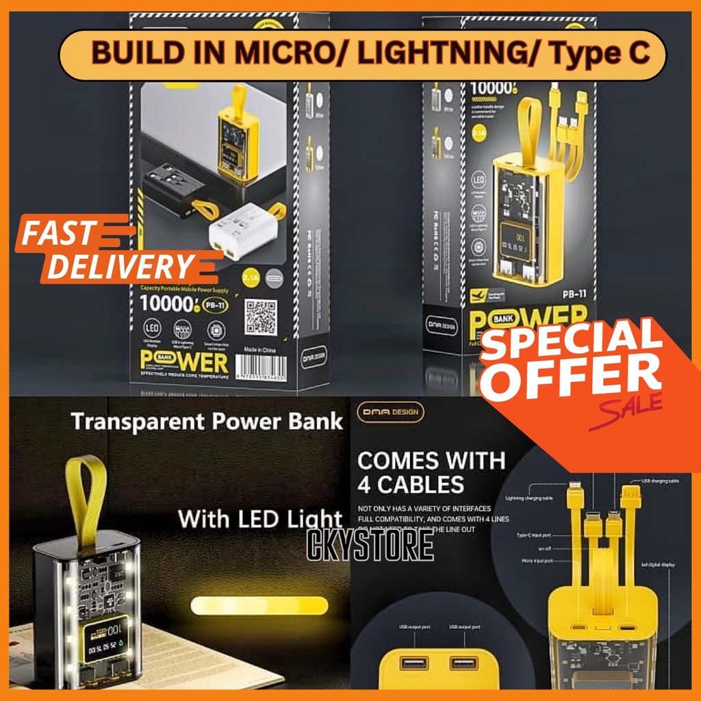 DNA TRANSPARENT 10000MAH Charger POWER BANK PB-11 Build In with Micro ...