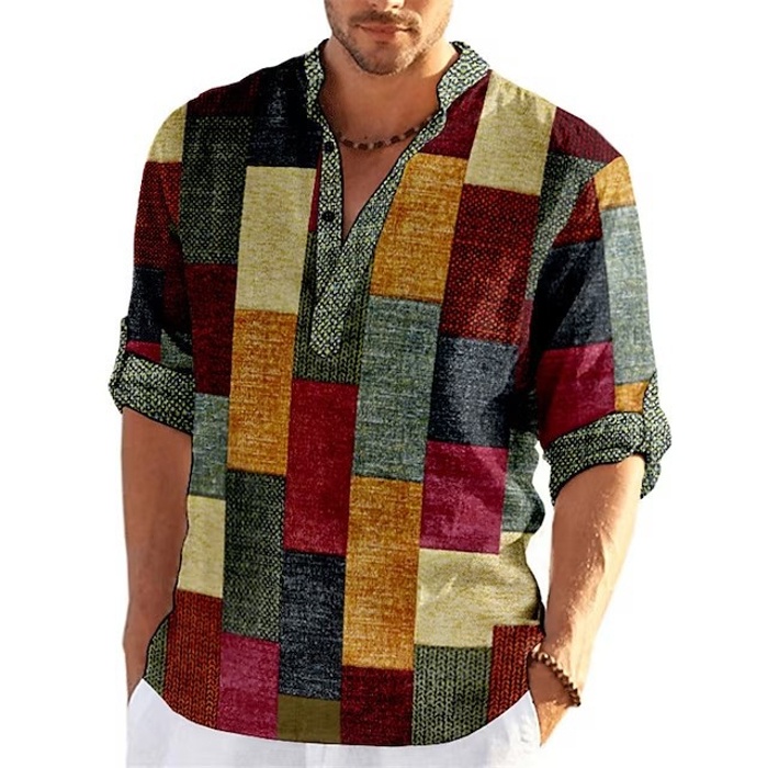 【NEW】Men's collar printed casual shirt Spring and Autumn season popular ...