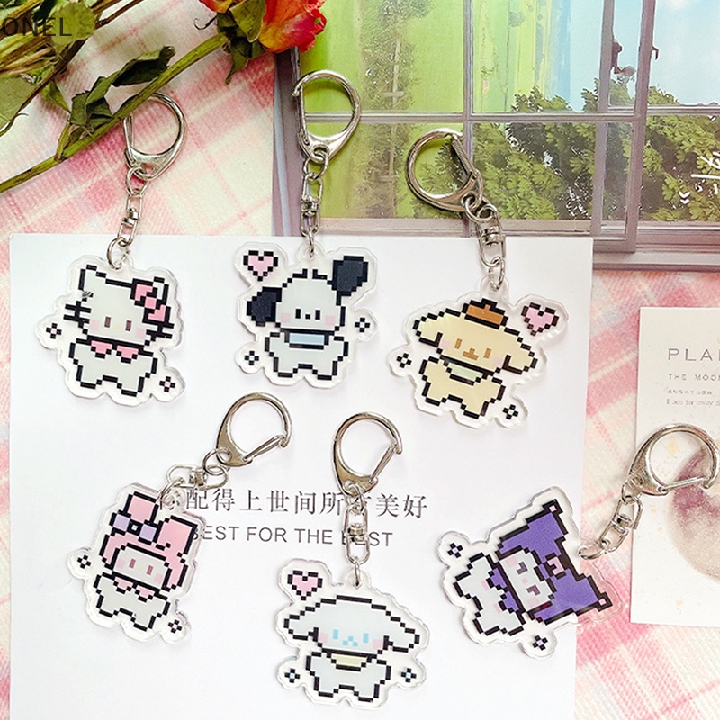 on Sanrio Anime Hello Kitty Pixel Style Acrylic Keychain Cute Cartoon ...