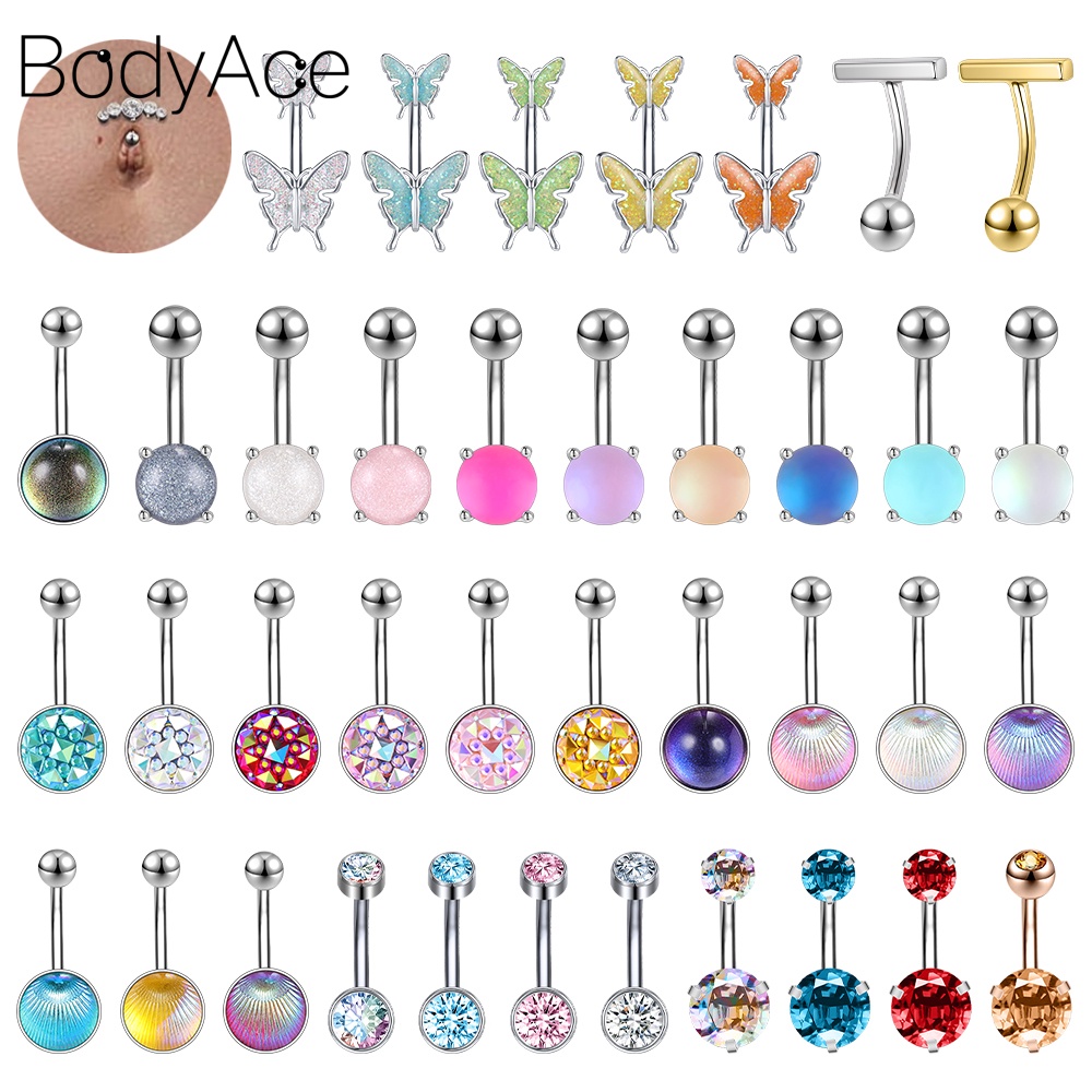 Bodyace 3 Pcs Crystal Navel Piercings Stainless Steel Belly Button ...