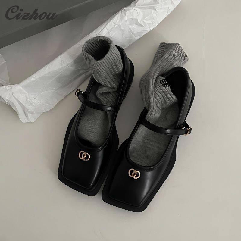 CIZHOU Women's French Retro Shallow Cut Square Toe Mary Jane Small ...