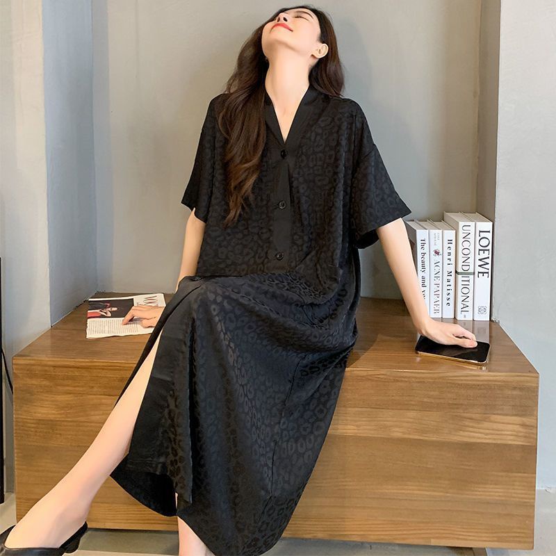Over plus Size Long robe Women's Plump Girls Nightgown Summer Loose Mid ...