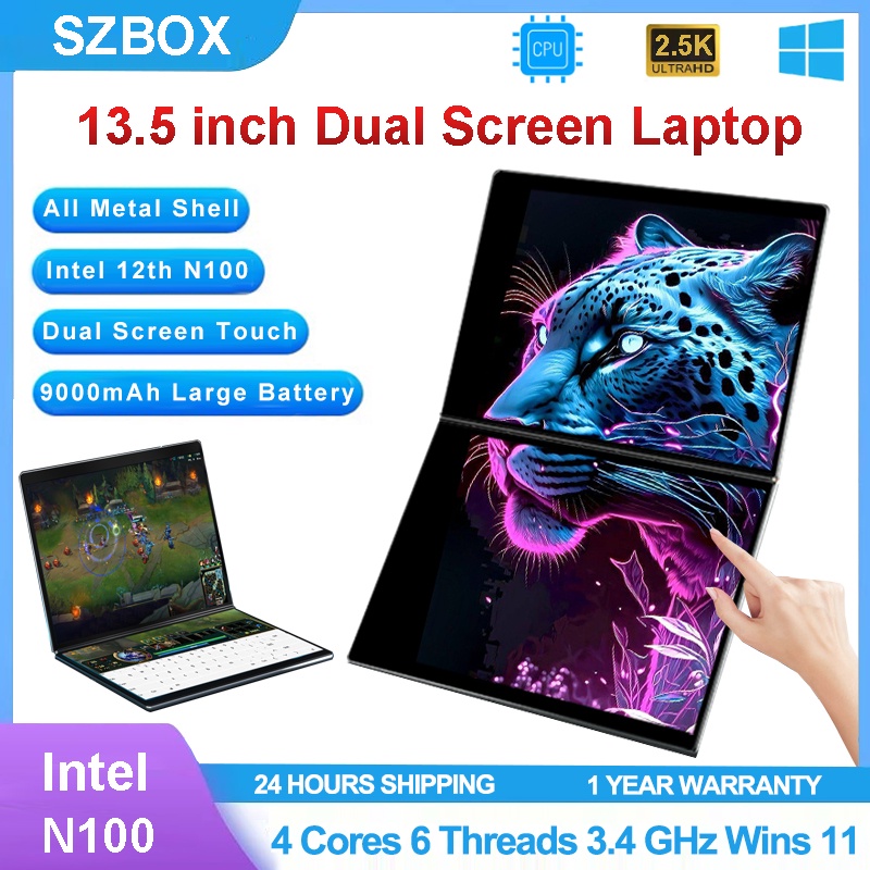 13inch Pocket Laptop Intel N100 Dual Touch Screen Laptop DDR5 2.5K Mini ...