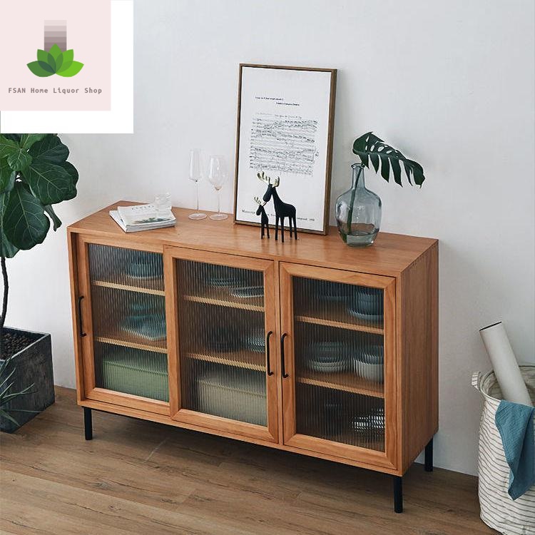 Sideboard modern simple solid wood storage rack Nordic high cabinet tea ...
