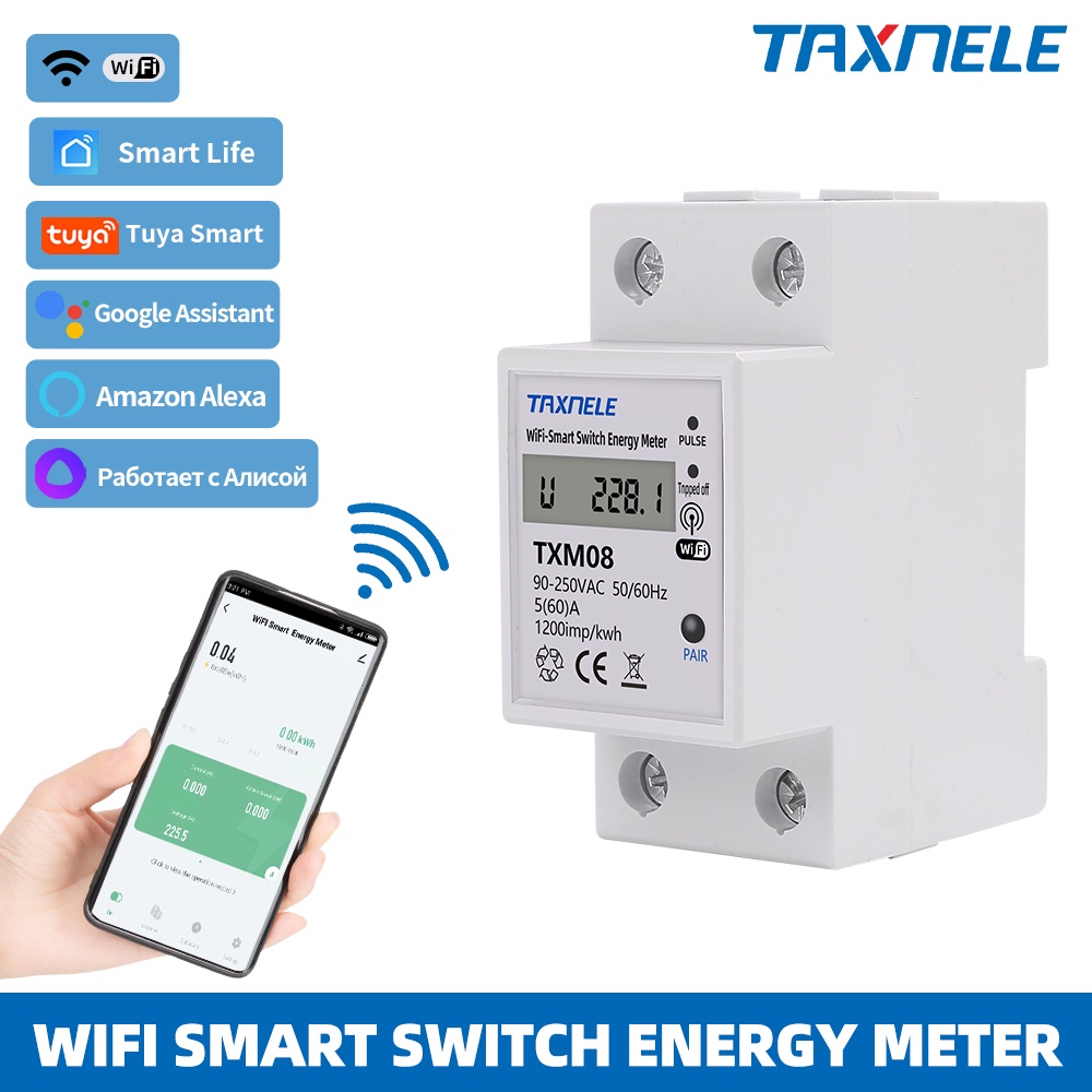 Taxnele TXM08 Tuya 60A WIFI Smart Energy Meter Power Monitor kWh ...