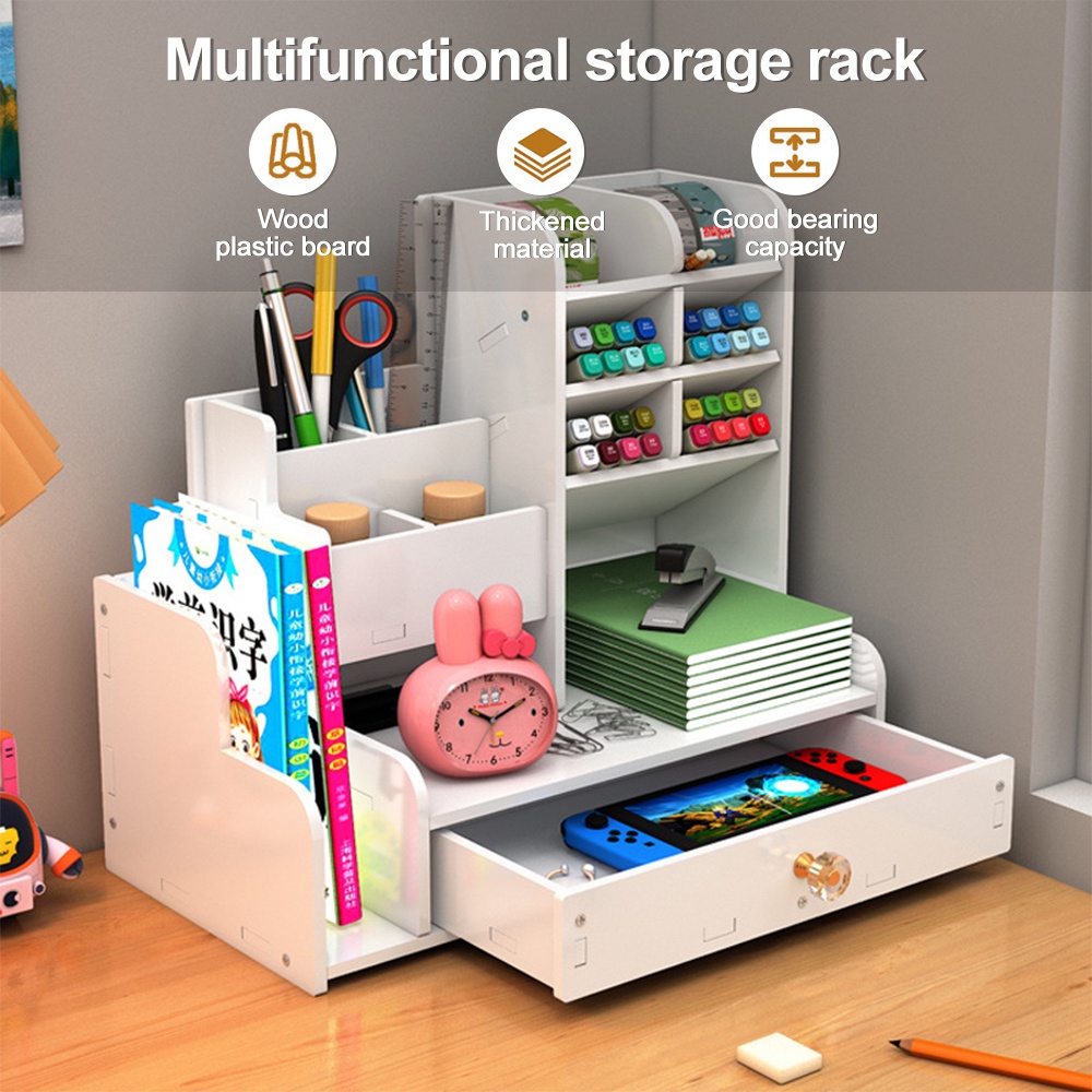 Desktop Pen Holder Storage Box Rak Alat Tulis Rak Pen Rak Office Rak ...