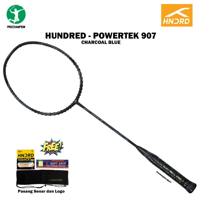 Original Hundred Powertek 907 Badminton Racket - Charcoal Blue | Shopee ...
