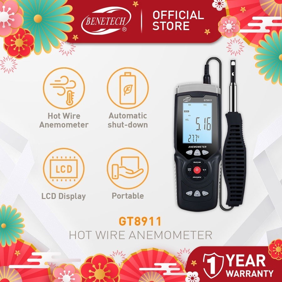 Benetech GT8911 Professional Digital Hot Wire Anemometer for Wind Speed and Temperature | Shopee ...