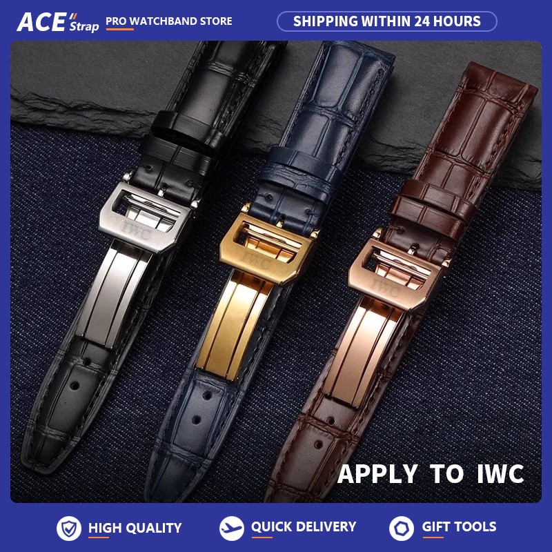 Apply To IWC Leather Watch Strap Folding Buckle Style 20mm 21mm 22mm ...