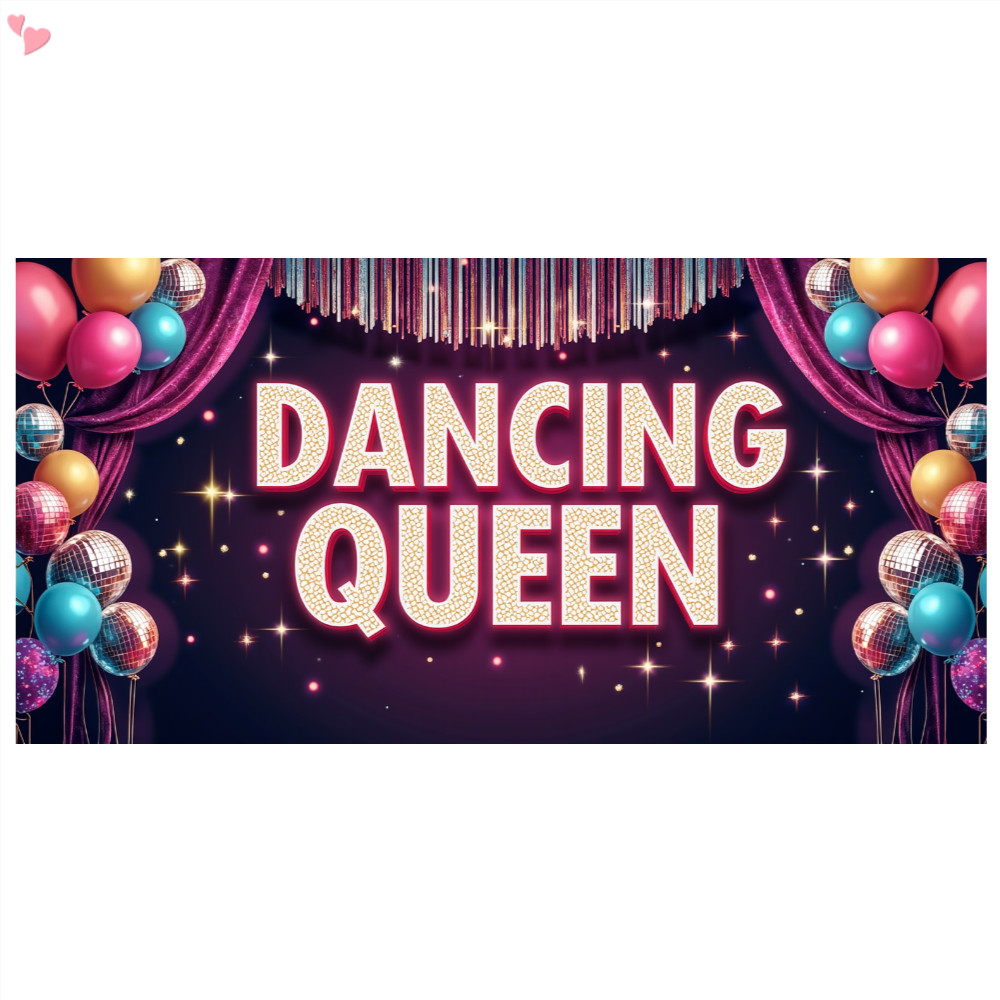 Dancing Queen Party Banner with Balloons Disco Theme Backdrop Birthday ...