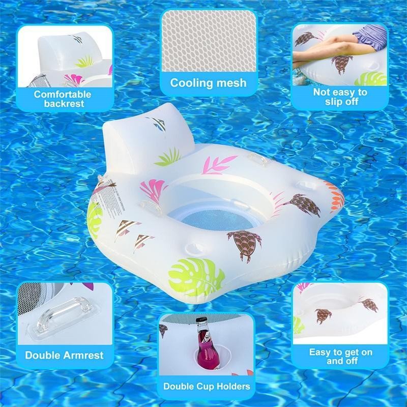 Inflatable Pool Mattress 2 Cup Holder Lounger Float LED Lake Floats ...
