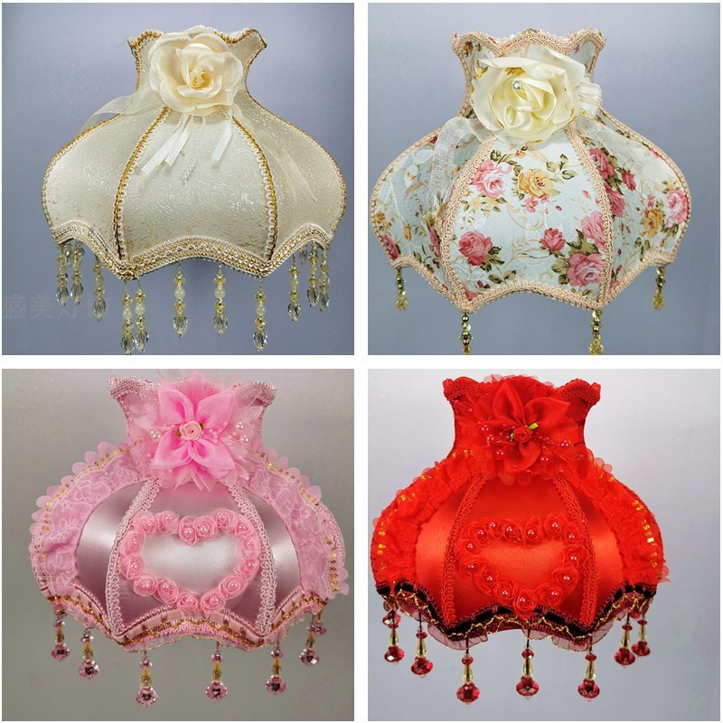 Table Lamp Fabric Lampshade European Retro Palace Hanging Beads Lace ...