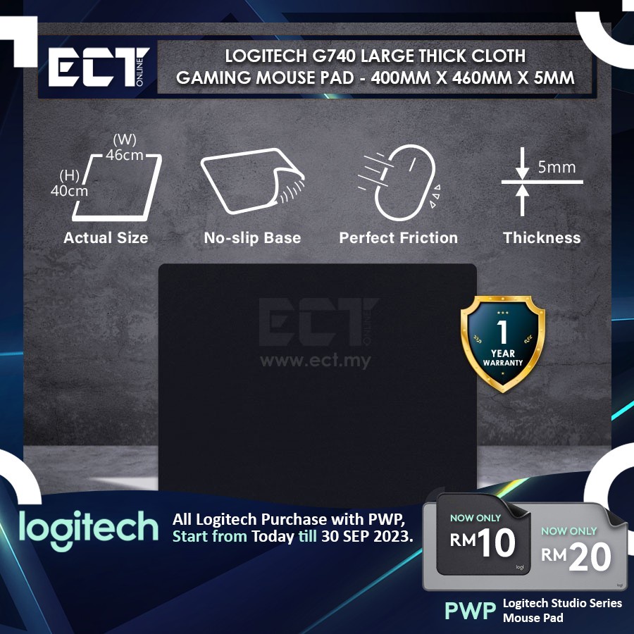 Logitech G740 Large Thick Cloth Gaming Mouse Pad - 400mm x 460mm x 5mm ...