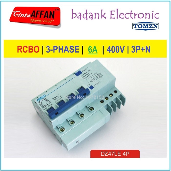 3-phase RCBO C6 6A 400V 3P+N Residual Current Operated Circuit Breaker ...