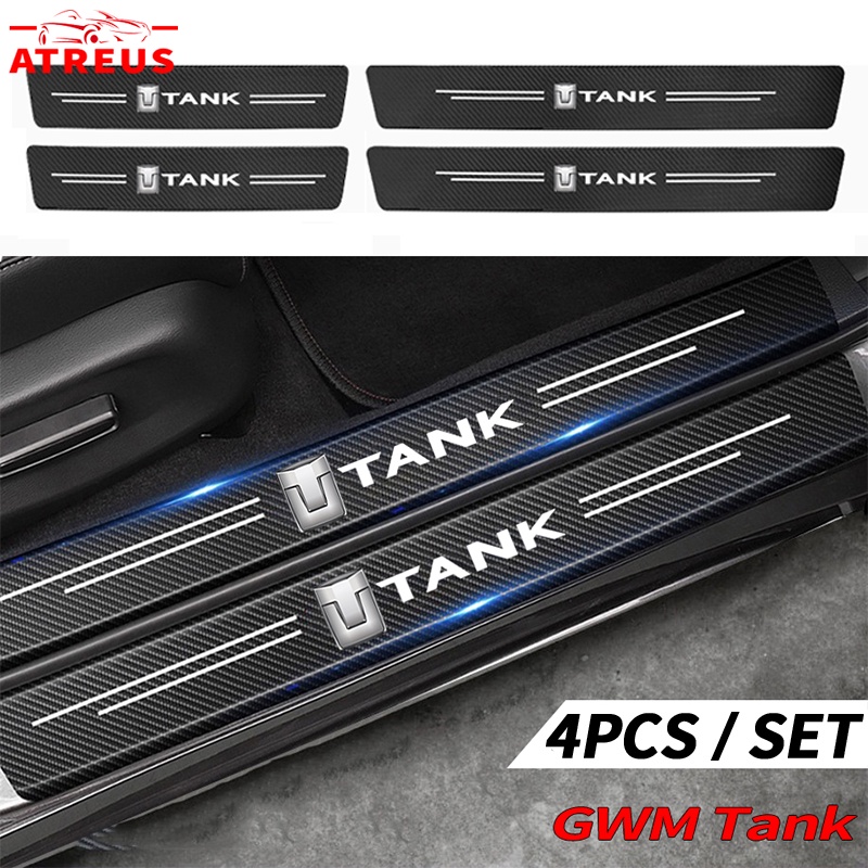 4/8 Pcs GWM Tank 300 HEV Car Door Sill Sticker Carbon Fiber Leather ...