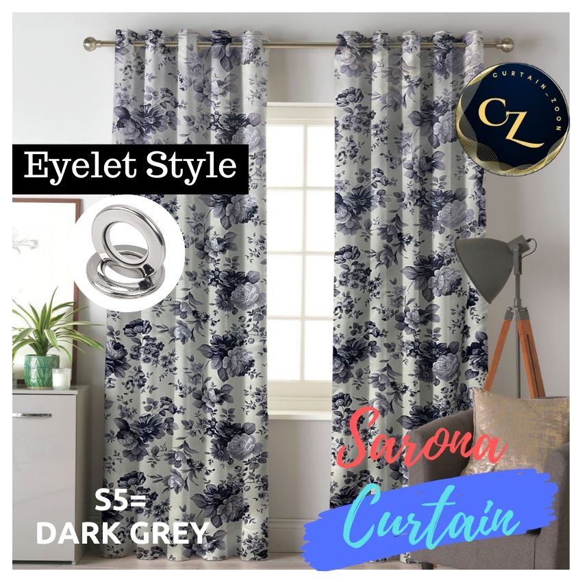 S5-Sarona Langsir raya Semi Blackout Plain & Bunga curtain with both ...