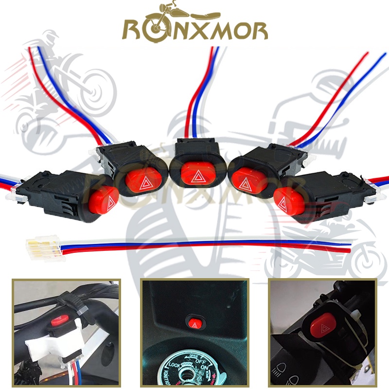RONXMOR 1PC Motorcycle Double Flash Switch Hazard Light Switch Button E ...