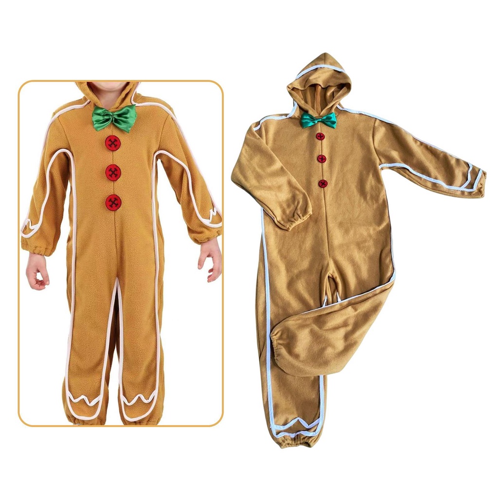 Kid Gingerbread Man Costume Cosplay Christmas Party Jumpsuit With Hood ...