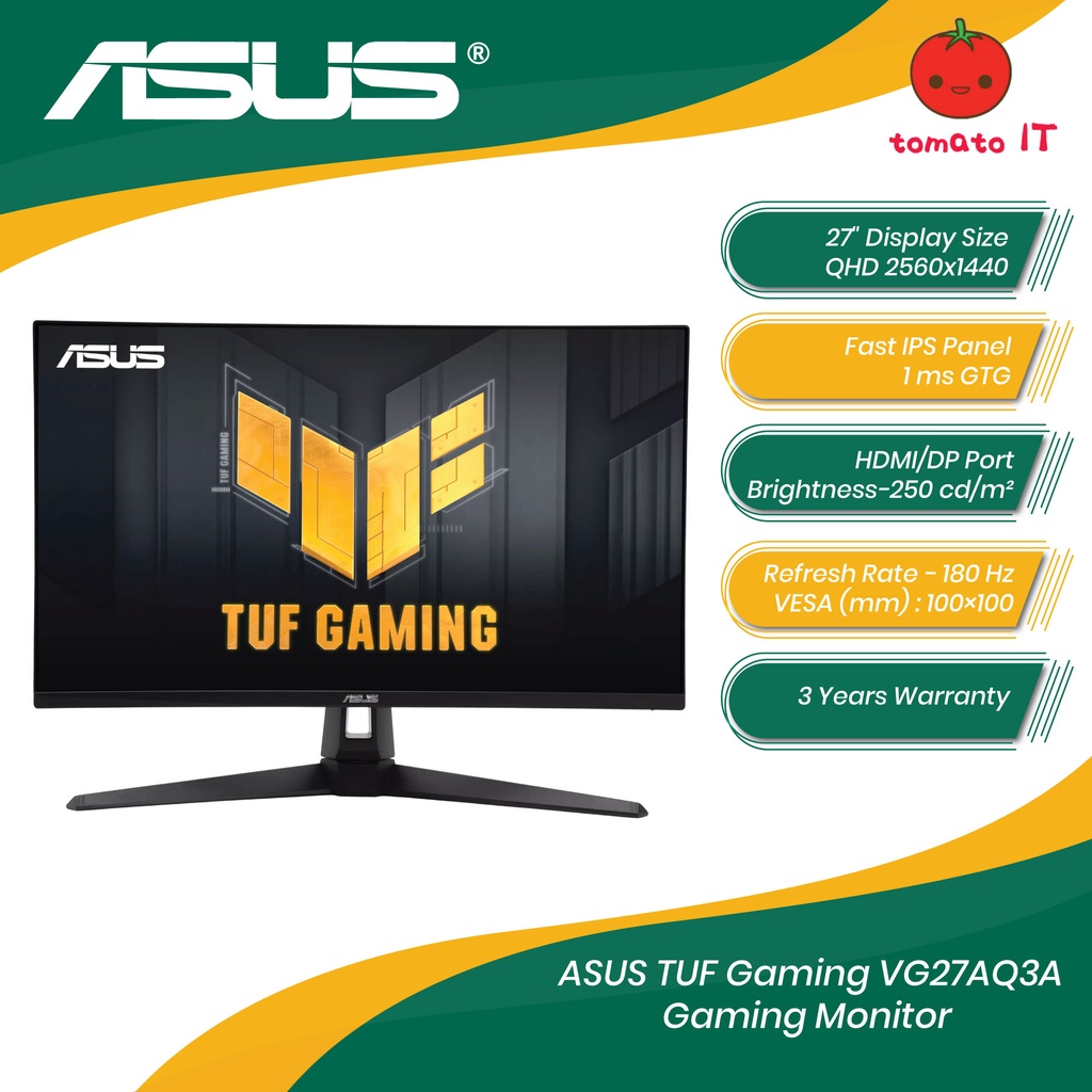 ASUS TUF Gaming VG27AQ3A Gaming Monitor - 27"/ QHD 2560x1440 / Fast IPS / 180Hz / 1ms GTG ...