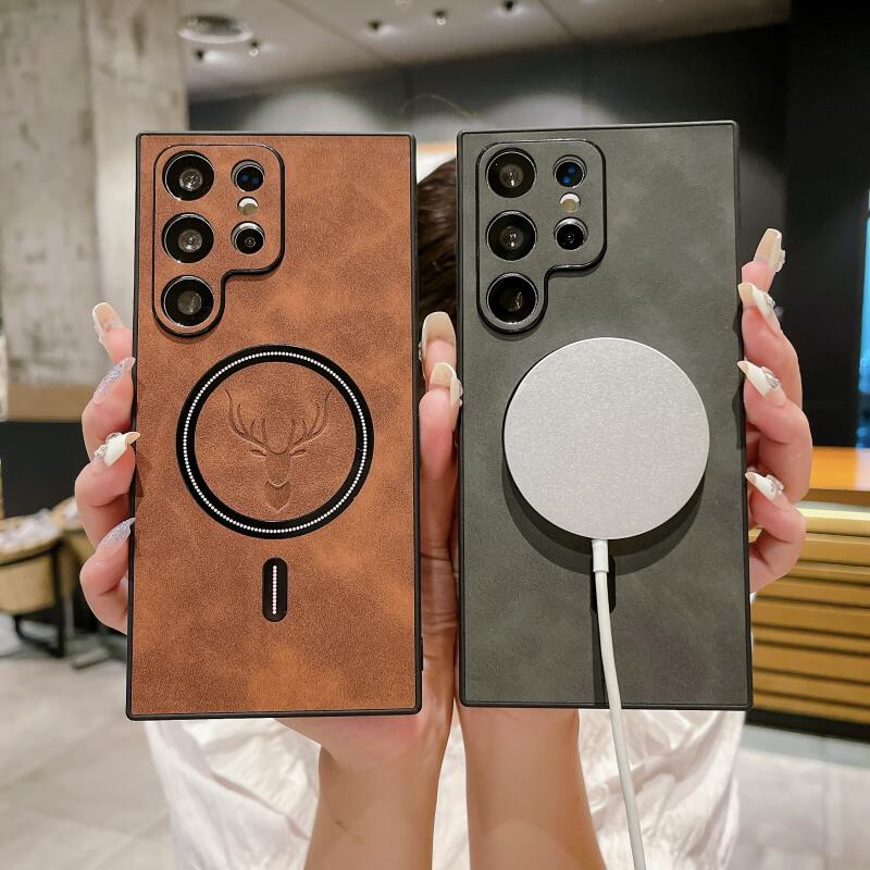 Luxury Lambskin Deer Head Magnetic Wireless Charging Phone Case For ...