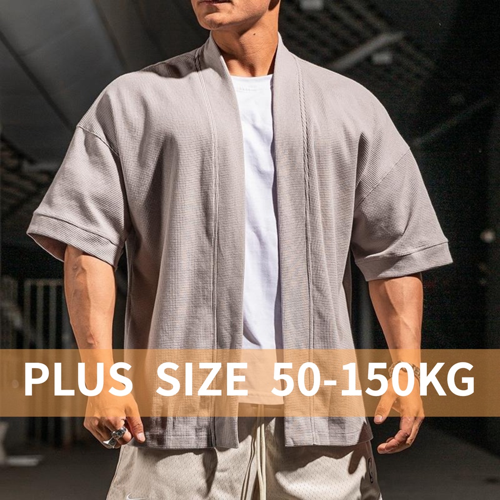 【Plus Size】150KG Men Muscle Short Sleeve Cardigan Training Oversize ...