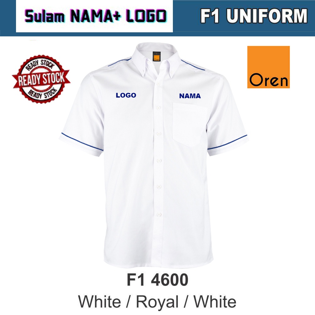 BAJU KORPORATE PUTIH/ROYAL BLUE LENGAN PENDEK F1 4600 jenama oren sport ...