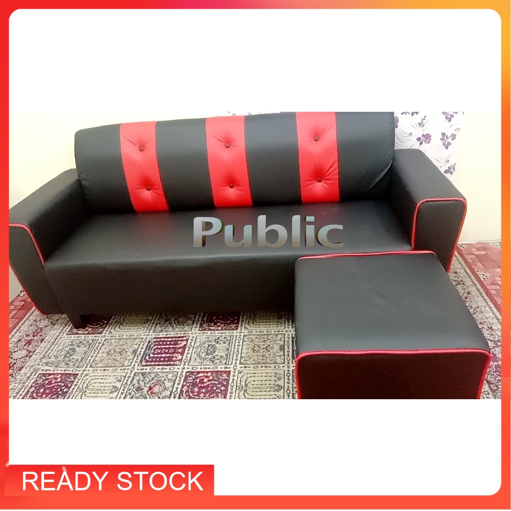 Harga Kilang PVC Red Sofa Merah Sofa Kulit 3 Seater L Shape | Shopee ...