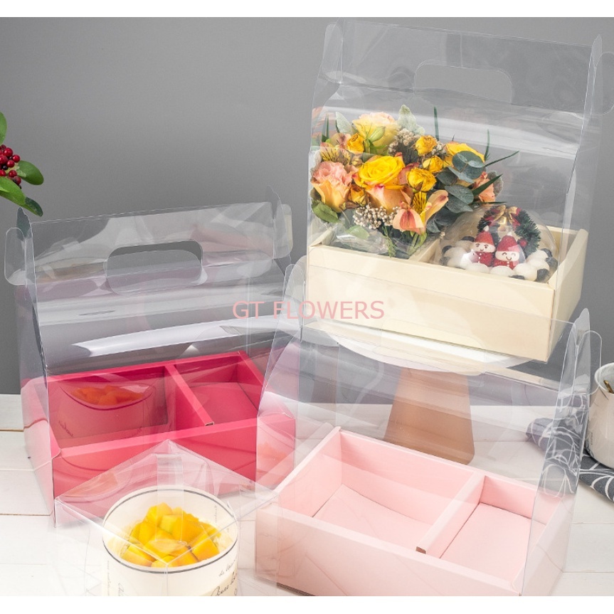 Ready Stock 现货 ️Transparent Flower Gift Box ( 2 Space ) With Carried ...