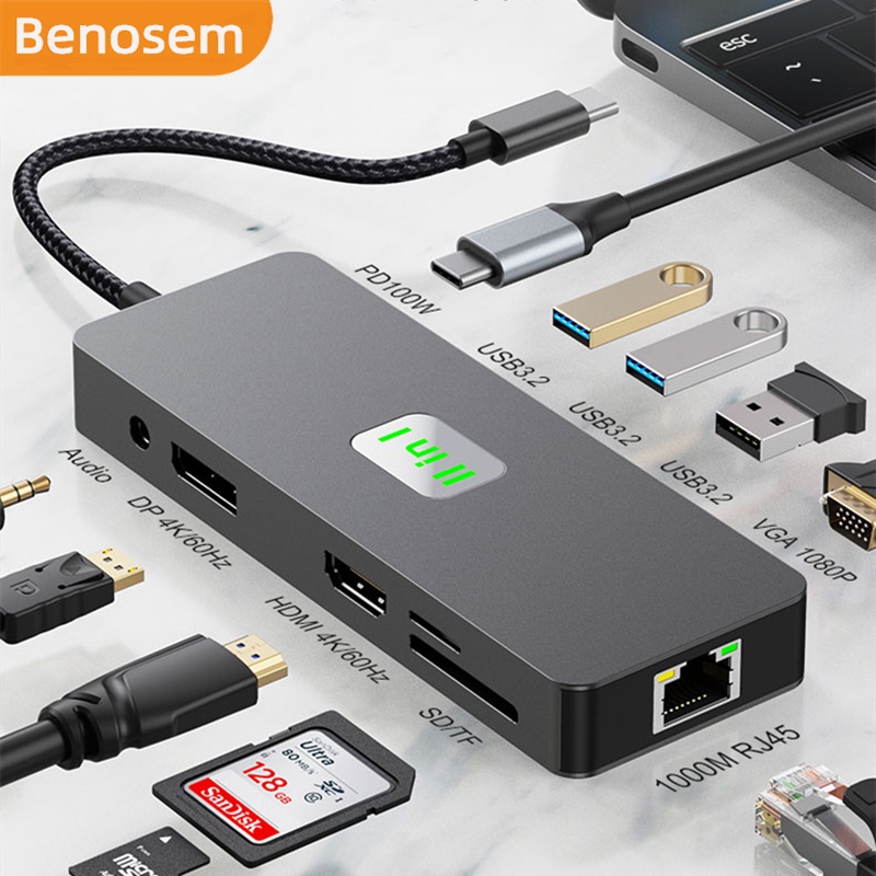 BENOSEM HDMl 2.0 11 in 1 USB C HUB MST HDMl DP 4K 60Hz VGA Docking ...