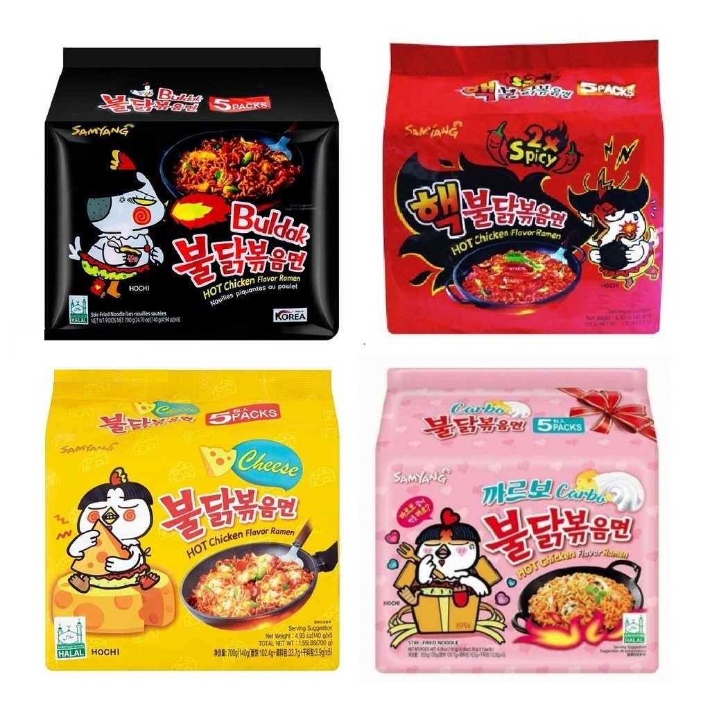 Halal Samyang Hot Chicken Flavor Ramen Carbonara Flavor 130gx5 Packs Cheese Flavor 140gx5