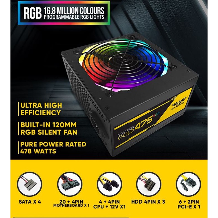 Armaggeddon Voltron Gold 475 RGB 475W / Voltron Gold 600 RGB 600W Power Supply (3 Years Warranty ...