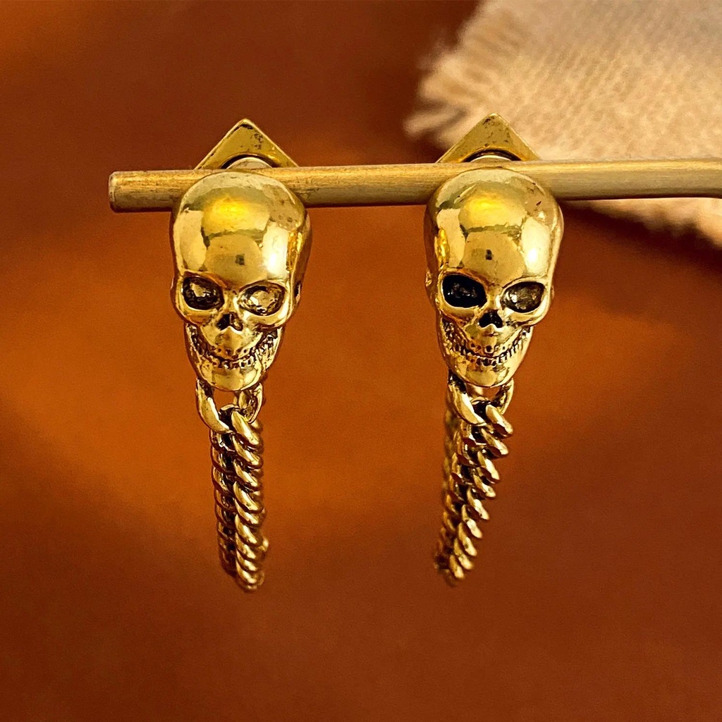 READY STOCK Vintage Skull Head Chain Earrings for Women Girls Retro ...