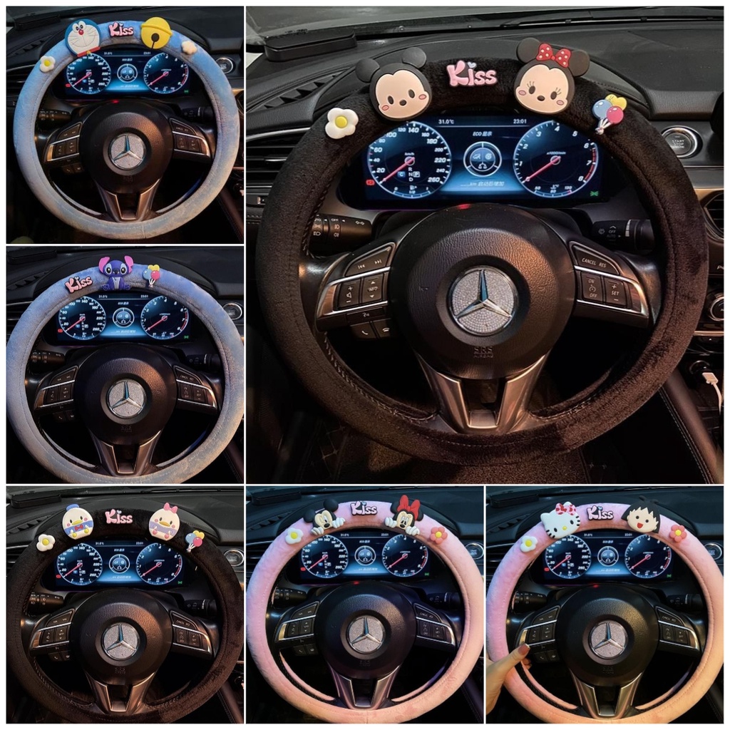 Cartoon Steering Wheel Cover Short Plush Women Cute General Cartoon Car ...