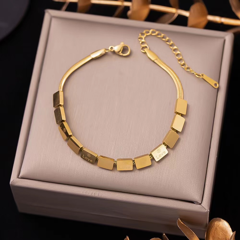 Non-Fading Titanium Steel Bracelet Female South Korea Fashion 18K Gold ...