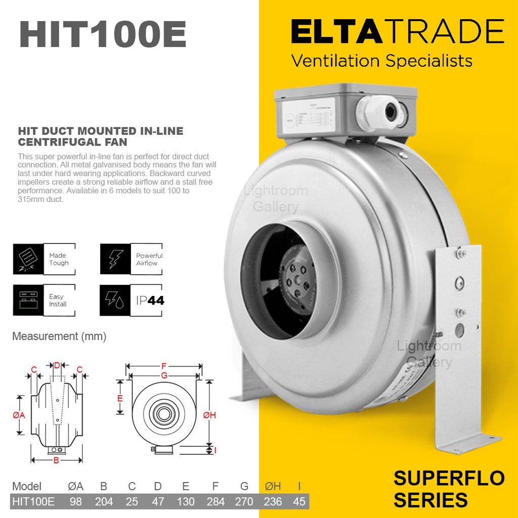ELTA TRADE HIT SERIES DUCT MOUNTED IN-LINE CENTRIFUGAL FAN HIT-100E ...